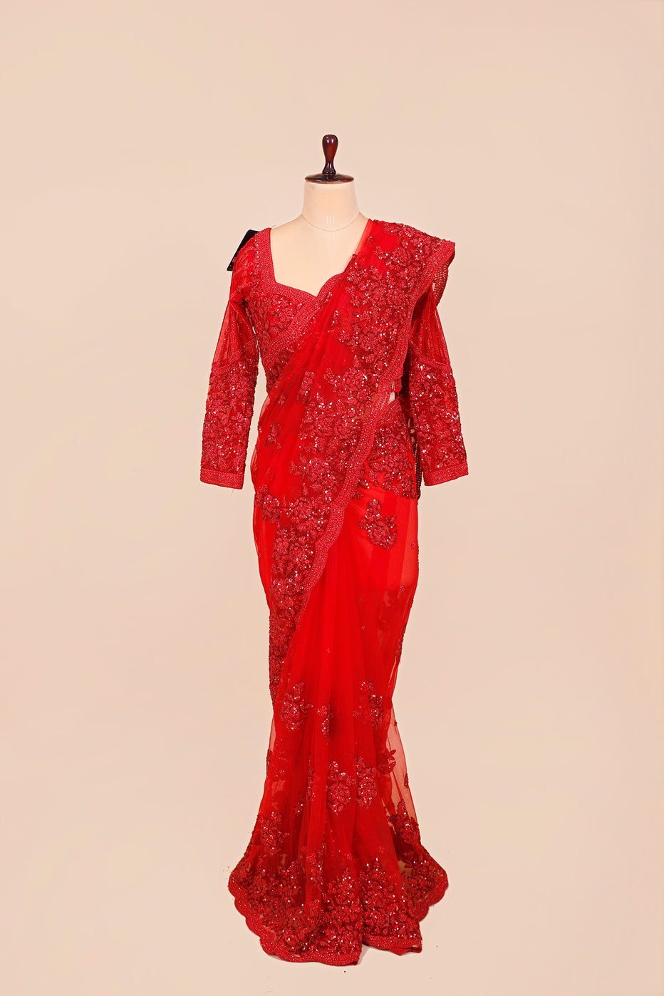Red Sequin Saree with Readymade Blouse | Party Wear Saree