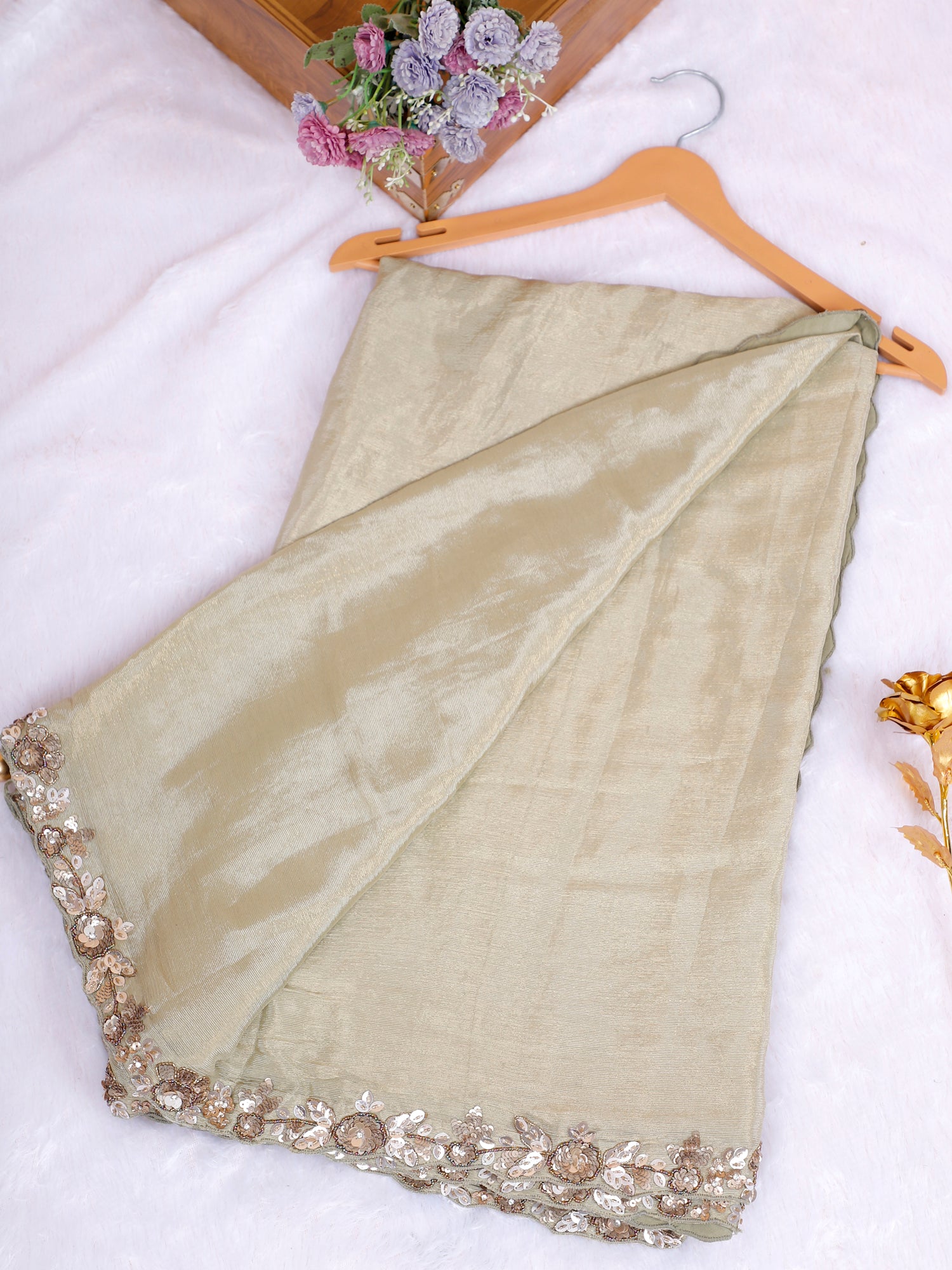 English Green Noor-E-Zardozi Fenty Shimmer Saree with Sequins