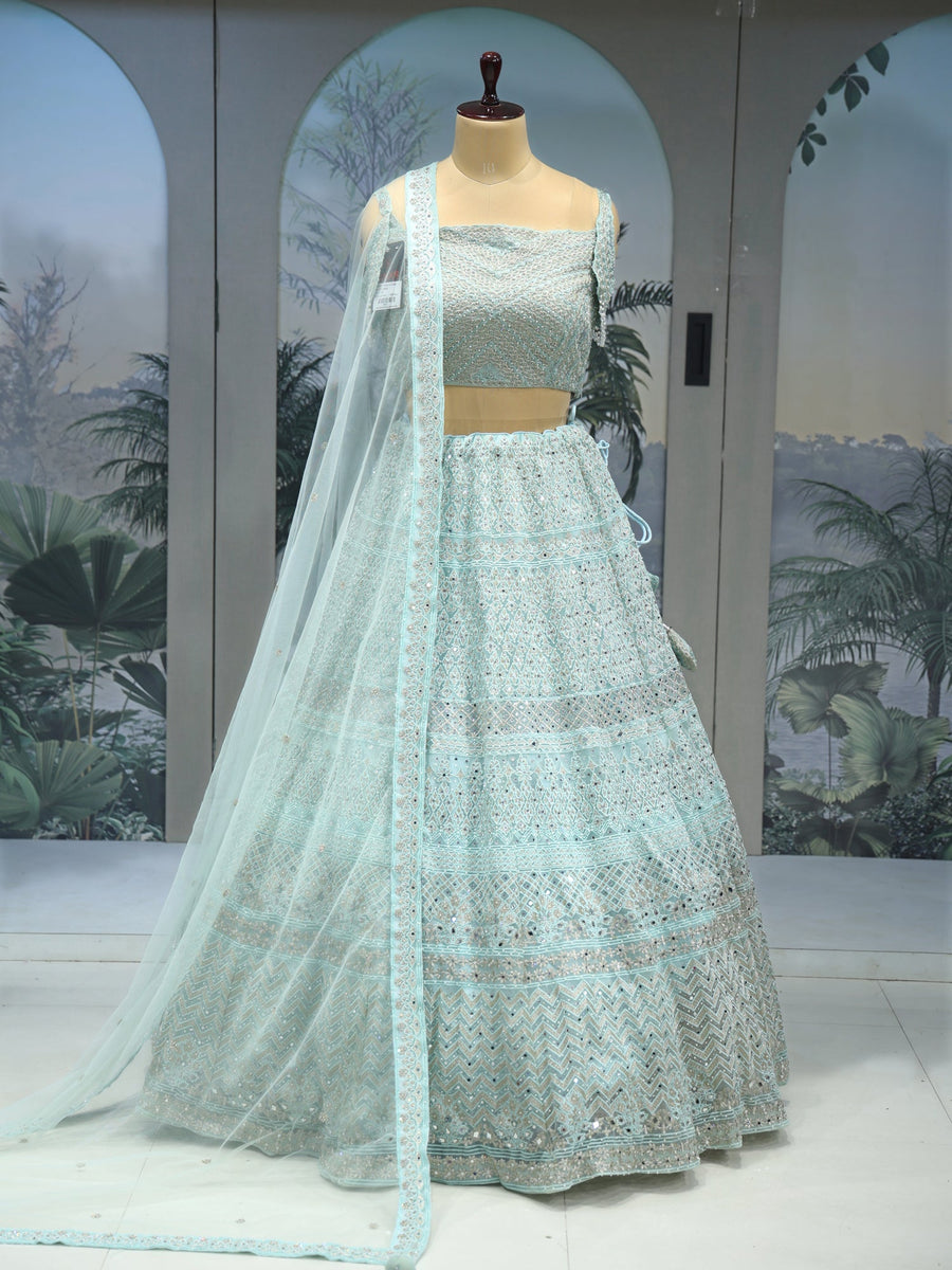 Crystal Aqua Lehenga Gentle and Grand Detailing
