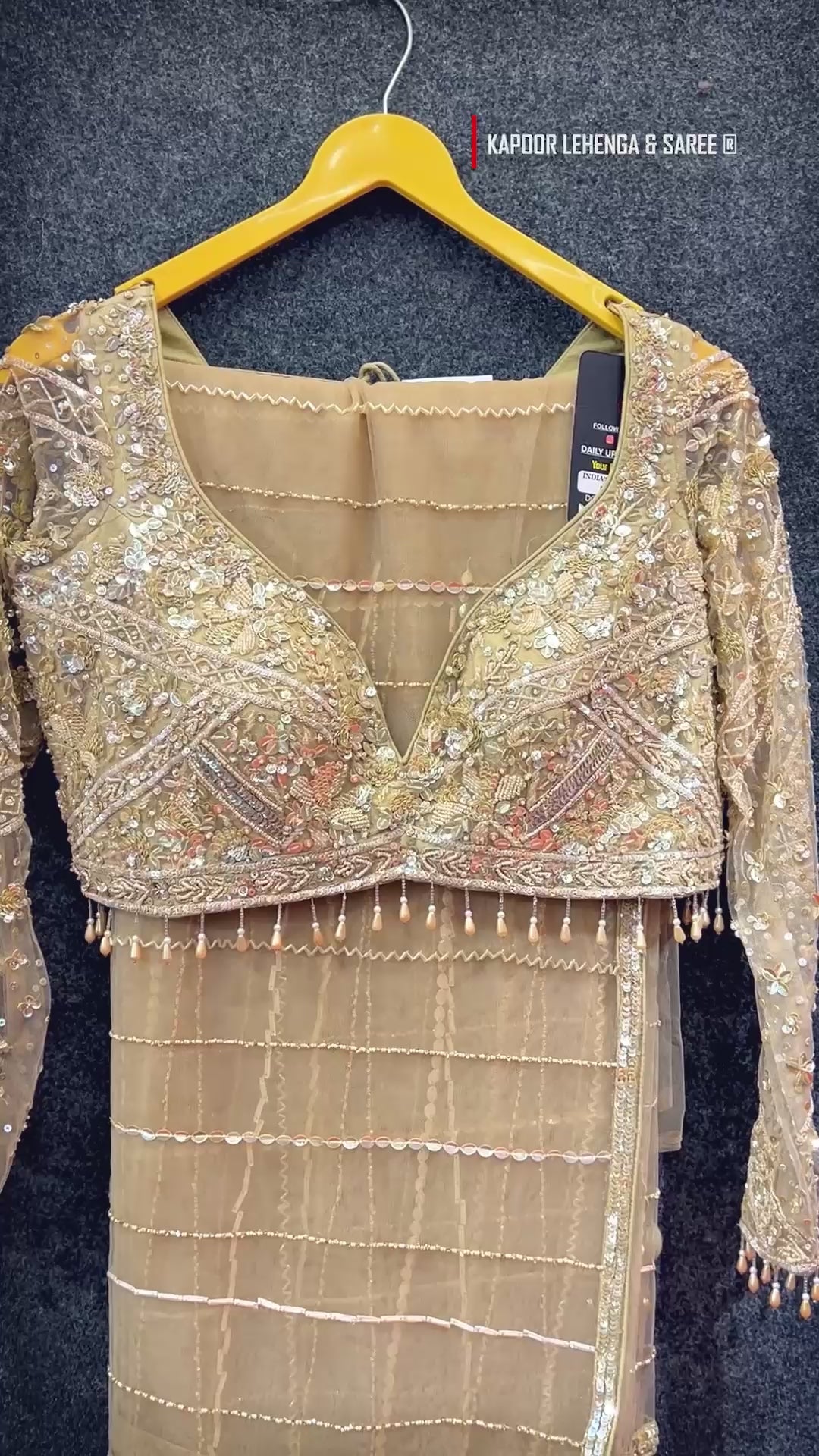 Beautifully Handcrafted Golden Net Saree For Weddings And Festive ...